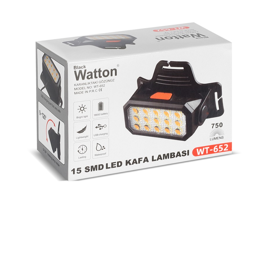 15 Ledli Sarı / Beyaz Şarjlı Kafa Lambası Watton Wt-652 - Wt-652